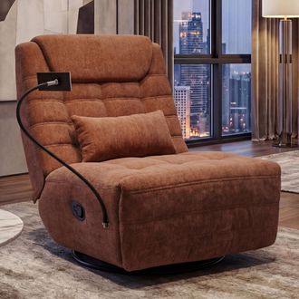 Mendler Relaxsessel HWC-P92, TV-Sessel Fernsehsessel, drehbar Kippfunktion Handyhalterung, Stoff Chenille (260g/m&sup2;) - terrakotta