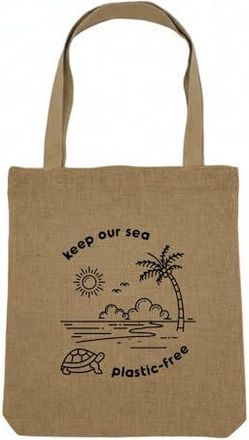Fabulous Sac Shopping Tote Bag Aspect Lin - Keep our sea plastic free &Eacute;cologie Environnement Bio Diversit&eacute; - Sac de Courses Toile Epaisse 360g Beige Naturel Ca