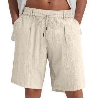 Generic Short dentra&icirc;nement en coton et lin pour homme - Taille &eacute;lastique - L&eacute;ger - Avec poches - Coupe r&eacute;guli&egrave;re, kaki, 3XL