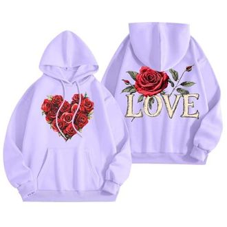 Generic Sweat &agrave; capuche &agrave; manches longues pour la Saint-Valentin 2026 pour femme (2), violet, XXL
