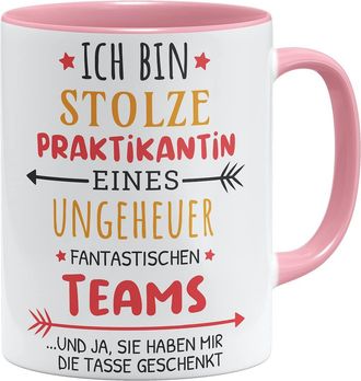 OM3 lustige Kaffee-Tasse mit Spruch - für Praktikantin Geschenkidee Geschenk | Keramik Becher | 11oz 325ml | Beidseitig Bedruckt | Rosa