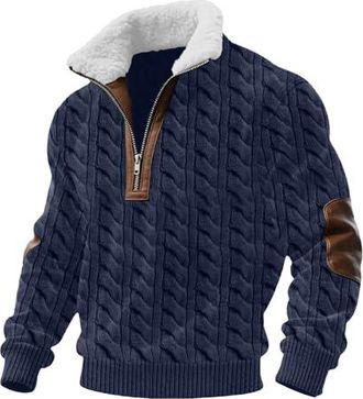 Generic Pull à col rond pour homme en polaire avec fermeture éclair quart de cercle et col cadet Christ Muscle Tops Patch Pull à manches longues Sweat-shirt d