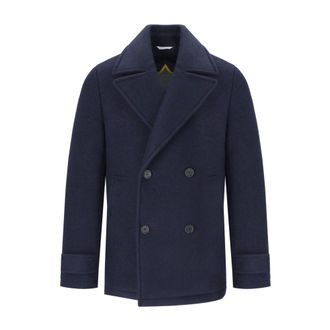 Manuel Ritz Homme, Manteaux, Bleu, Taille: XL Manteau Bleu à Double Boutonnage en Acrylique