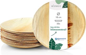 Wisefood wiseware Palmblatt Teller - 50 St&uuml;ck Einwegteller rund &Oslash; 18 cm - biologisch abbaubares Palmblattgeschirr - kompostierbares Partygeschirr - Bio Einwegg