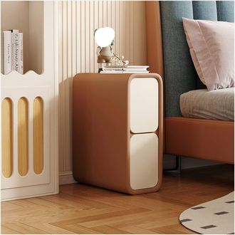 Generic Schmaler Sofa-Beistelltisch, Minimalistischer, Schlanker Nachttisch Mit 2 Schubladen for Kleine Räume, 25 X 40 X 50 cm, Hellgrau(Light Brown+beige,35x