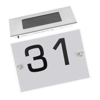 Holibanna Solarbetriebene Led Hausnummernleuchte F&uuml;r Drau&szlig;en Beleuchtetes Adressschild Mit Sensor Edelstahl Hausnummerplatte F&uuml;r Au&szlig;enbereich Solarbeleuchtetes 