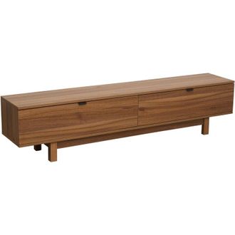 Oviala Oviala - Meuble tv 2 portes rectangulaire L160 cm bois fonc&eacute;