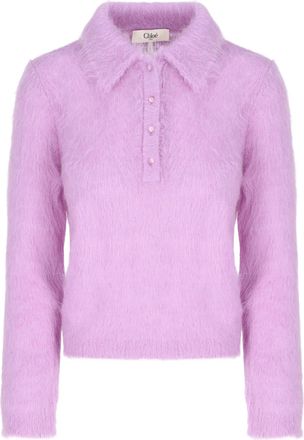 Chlo&eacute; Brushed Alpaca Polo Sweater - Purple