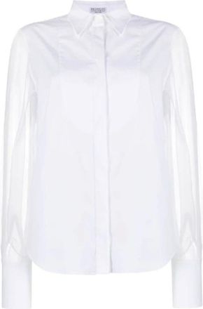 Brunello Cucinelli Femme, Blouses et Chemises, Blanc, Taille: 46 FR Chemise en mélange de coton