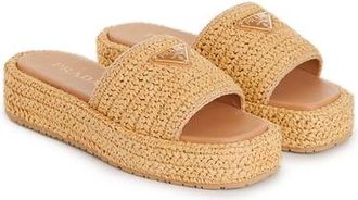 Prada Mules &agrave; plateformes en raphia
