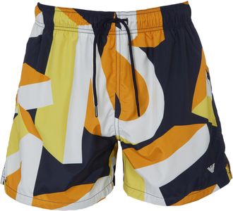Emporio Armani Herren Mid Boxer Badehose, Big Ea Blu/Old Gold, XL