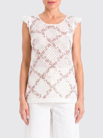 Twinset &Auml;rmelloses Slim-Fit-Top aus Baumwollstrick mit Blumenmuster