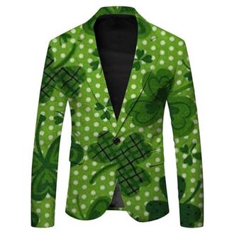 Generic Veste de costume pour homme - Multicolore - Imprim&eacute; - Blazer slim fit - Avec motif tr&egrave;fle vert - Costume de f&ecirc;te festif - Pour carnaval et soir&eacute;es &agrave; t
