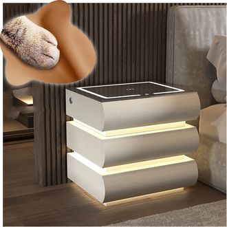 Generic Minimalistischer Nachttisch - Moderner Nachttisch Aus Kunstleder, Zeitgenössischer Beistelltisch Mit Zwei Schubladen for Schlafzimmer Und Wohnzimmer(M