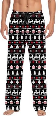 Generic Pantalon de pyjama de Noël pour homme avec imprimé renne et arbre sur toute la surface, pantalon de nuit festif pour homme, cordon de serrage à la tai