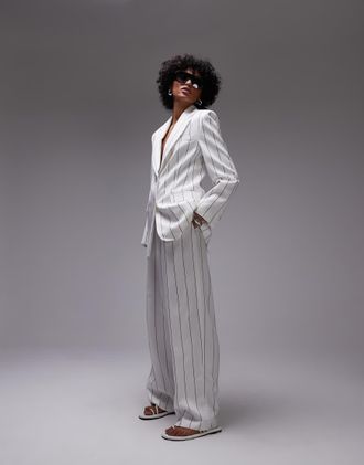 Mango Elegante Hose in Weiß mit Nadelstreifen, Kombiteil