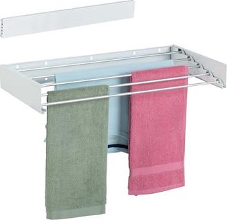 Relaxdays Wäscheständer Wandmontage, klappbar, HBT: 15 x 80 x 40 cm, innen & außen, platzsparender Wandtrockner, weiß