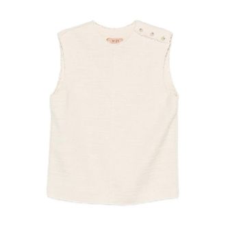 N&deg;21 Top mit offenen Kanten und Schulterkn&ouml;pfen - - Tops - Damen - Beige - S