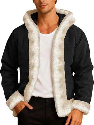 Generic Sweat &agrave; capuche uni l&eacute;ger pour homme - Cardigan &agrave; capuche pour homme - Unisexe - Bordure blanche - Veste de P&egrave;re No&euml;l chaude &agrave; capuche pour entra&icirc;neme