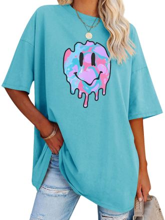 Dresswel Oversize Shirt Damen Lustige Emotionen Druck T-Shirt Kurzarm Rundhals Neuheit Tshirts Sommer Tops Lose Lang Oberteile Bluse f&uuml;r Teenager M&auml;dchen