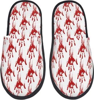 Generic Empreinte De Mains Effrayantes Rouge Sang Pantoufles Moelleuses Automne Pantoufles En Peluche Légères Chaussures Pour Femme Intérieur Chambre M