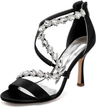 Generic Sandales &Agrave; Talons Hauts Femmes Mari&eacute;e Satin Open Toestylet Talons Et&eacute; Talon Mariage Soir&eacute;e Chaussures Femmes 9.5Cm,Noir,43 EU