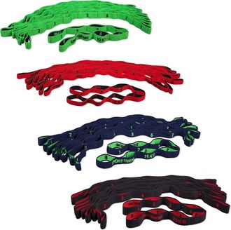 Sport-Thieme Elastisches Textilband mit Griff Set | 10x Stoff-Fitnessbänder, Gymnastikbänder, Widerstandsbänder mit Schlaufen | In Vier Zugstärken u. Farben | L: 9
