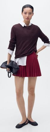 Mango Plissierter Rock mit Schnallen granatrot - Damen - XS - MANGO