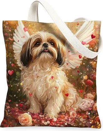 Generic Shih Tzu Sac fourre-tout en toile motif chien pour faire du shopping 33 x 38,1 cm, sac d&eacute;picerie r&eacute;utilisable pour la Saint-Valentin, sac d&eacute;picerie r&eacute;