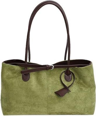 Generic Sac à main rétro en daim pour aisselles Grande poignée Ceinture Sac à main sous les bras Travail Décontracté Voyage, vert, 15.35x10.63x4.33inch