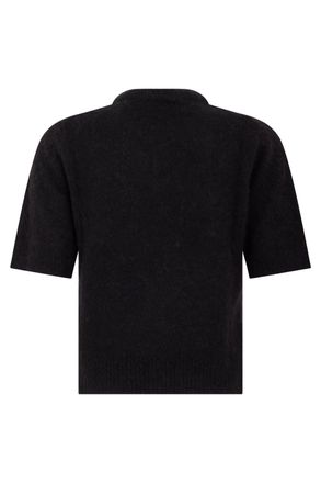 Ganni Womens Short-Sleeve Alpaca Sweater Black Wool