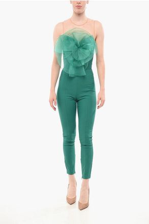 Elisabetta Franchi Slim Fit Jumpsuit with Mesh Insert and Organza Detail size 40