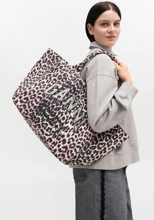 Ganni Mittelgroße Tragetasche mit Leopardenmuster rosa