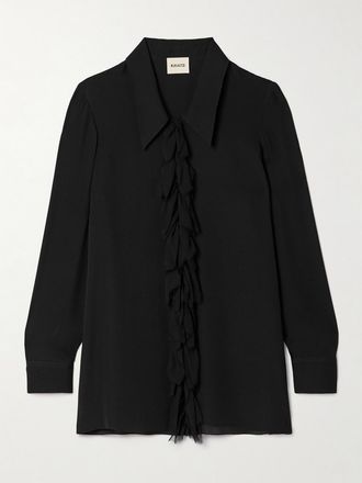 Khaite Hemd Aus Cr&ecirc;pe De Chine Aus Seide Mit R&uuml;schen Und Fransen - Schwarz
