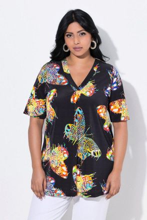 Ulla Popken T-Shirt Slinkyshirt Schmetterlinge V-Ausschnitt Halbarm