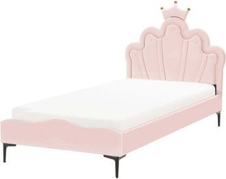 Beliani Kinderbett Krone Samtstoff RUBIAN 90 x 200 cm mit LED-Beleuchtung Rosa