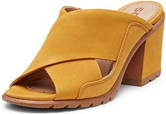 Sorel Womens Nadia Mule, Leather or Nubuck Open-Toe Mule with Block Heel, Golden Yellow, 5 M US