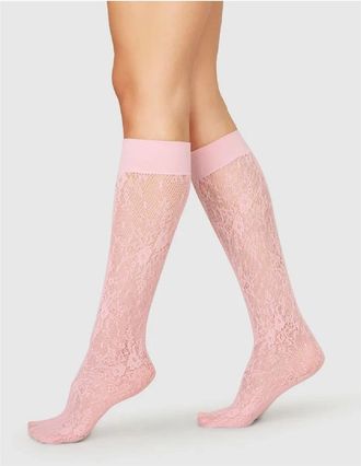 Swedish Stockings Femme, Sous-v&ecirc;tements, Rose, Taille: ONE Size Rosa Lace Knee-Highs