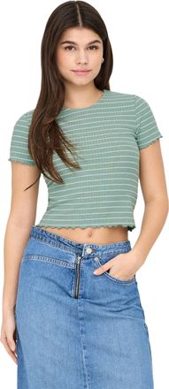 Only Damen Onlemma Stripe S/S JRS Cropped Top Mit O-Ausschnitt Und Kurzen &Auml;rmeln, Jadeite, Small