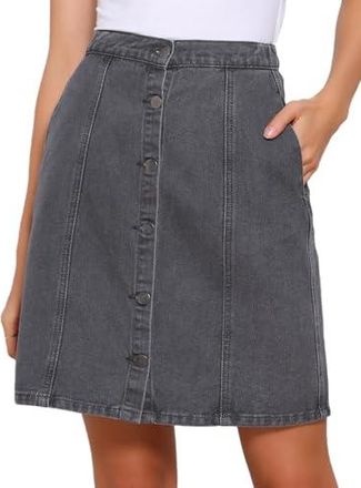 Allegra K Jupe Jean Femme Courte Trapèze Jupe en Denim Décontractée A-Ligne Taille Haute Boutonnée sur Devant Gris Anthracite XL