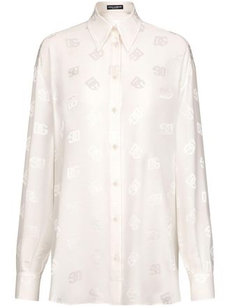 Dolce & Gabbana chemise en soie &agrave; logo DG en jacquard - Blanc