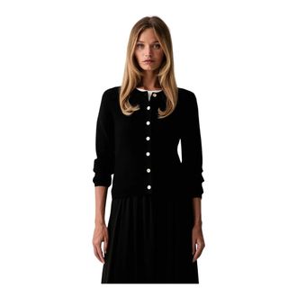 Michael Kors Cardigan &agrave; Boutons Dor&eacute;s en Maille C&ocirc;Tel&eacute;e - Femme - Pulls - Noir - Taille: 42 FR