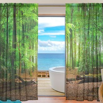 Alaza Durchsichtiger Voile-Vorhang, tropischer Wald, B&auml;ume, Bl&auml;tter, Gr&uuml;n, Muster, Druck, Polyester-Material, Stoff f&uuml;r Schlafzimmer, Dekoration, Zuhause, T