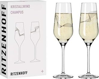 Ritzenhoff 3711002 Champagnerglas 250 ml - Serie Kristallwind Set Nr. 2, 2 Stück mit Windillustration - Made in Germany