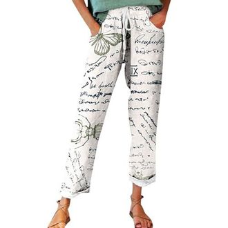 Generic Pantalon Fluide Femme &Eacute;t&eacute; Chic Lin Large Elegant Womens Autumn Fragrant Linen Print Casual Pants Perfect for Spring Comfortable and Trendy for Pantaco