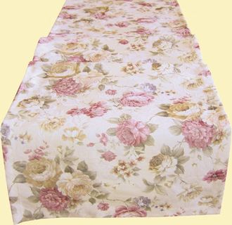 Heimtexland Landhaus Rosen Tischl&auml;ufer in 40x150 cm aus hochwertigem Jacquard in Creme ros&eacute; mit Blumen Druck Rose - Tischdecke Country Chic Typ442