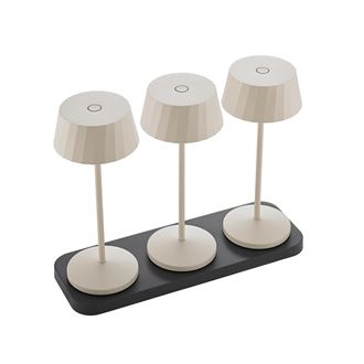 Sigor Facetta 3er-Set d&uuml;nenbeige inkl. Ladestation - LED Akku-Tischlampe dimmbar & kabellos mit FlexMood (2200K/2700K), bis 12h Leuchtdauer, USB-C Ladefunkt