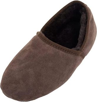SNUGRUGS Pantoufles de luxe pour homme en peau de mouton véritable avec semelle souple, marron, 44 EU