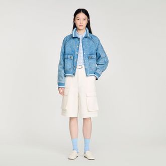 Sandro Blouson aus Denim mit Rippb&uuml;ndchen