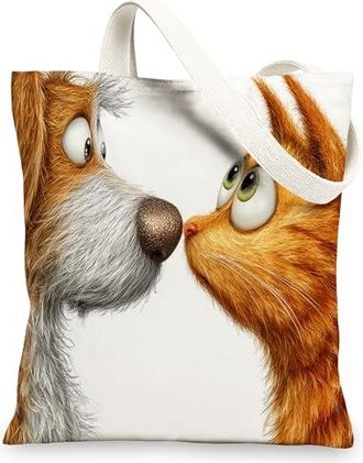 Generic Sacs fourre-tout en toile avec motif animal mignon, sacs de courses réutilisables, légers et lavables en toile respectueux de lenvironnement, Blanc, 1